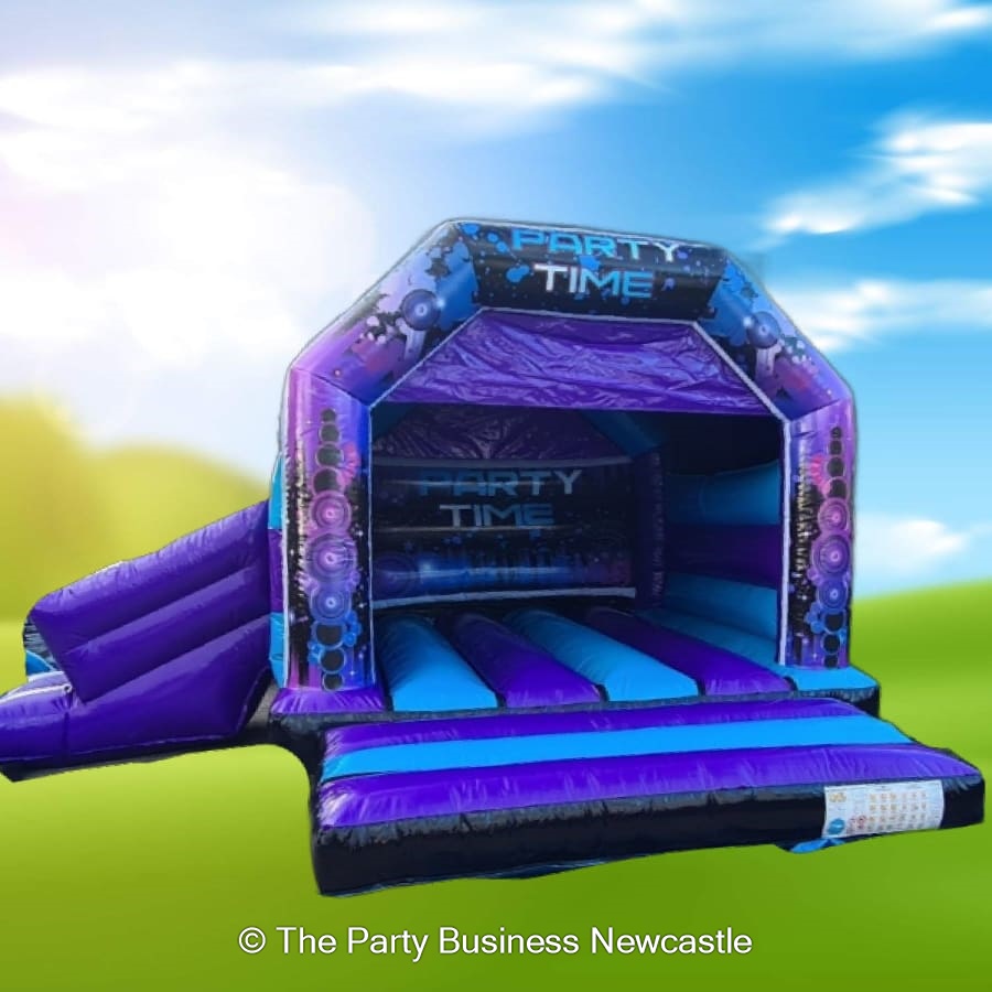 Party Time Castle, Side Slide Blue/Black - Bouncy Castle Hire, Soft ...